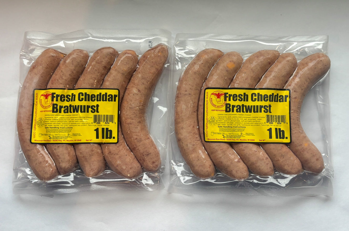 Brats – Midwest Cheddar 2 lb Pack | Wisconsin River Meats – Wisconsin ...